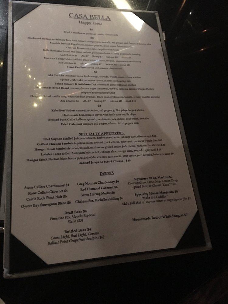 Menu at Casa Bella steakhouse, Ventura