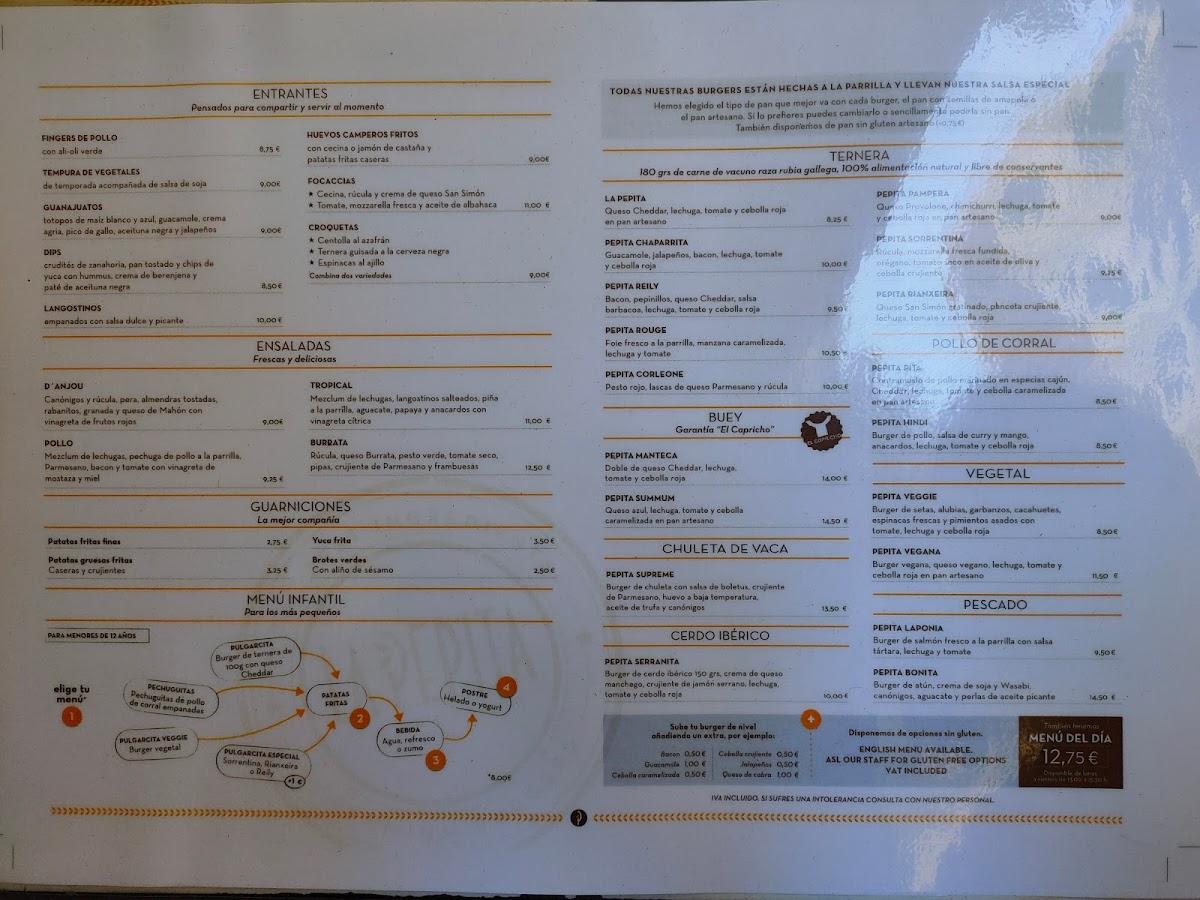 Carta de La Pepita Burger Bar, Palma de Mallorca