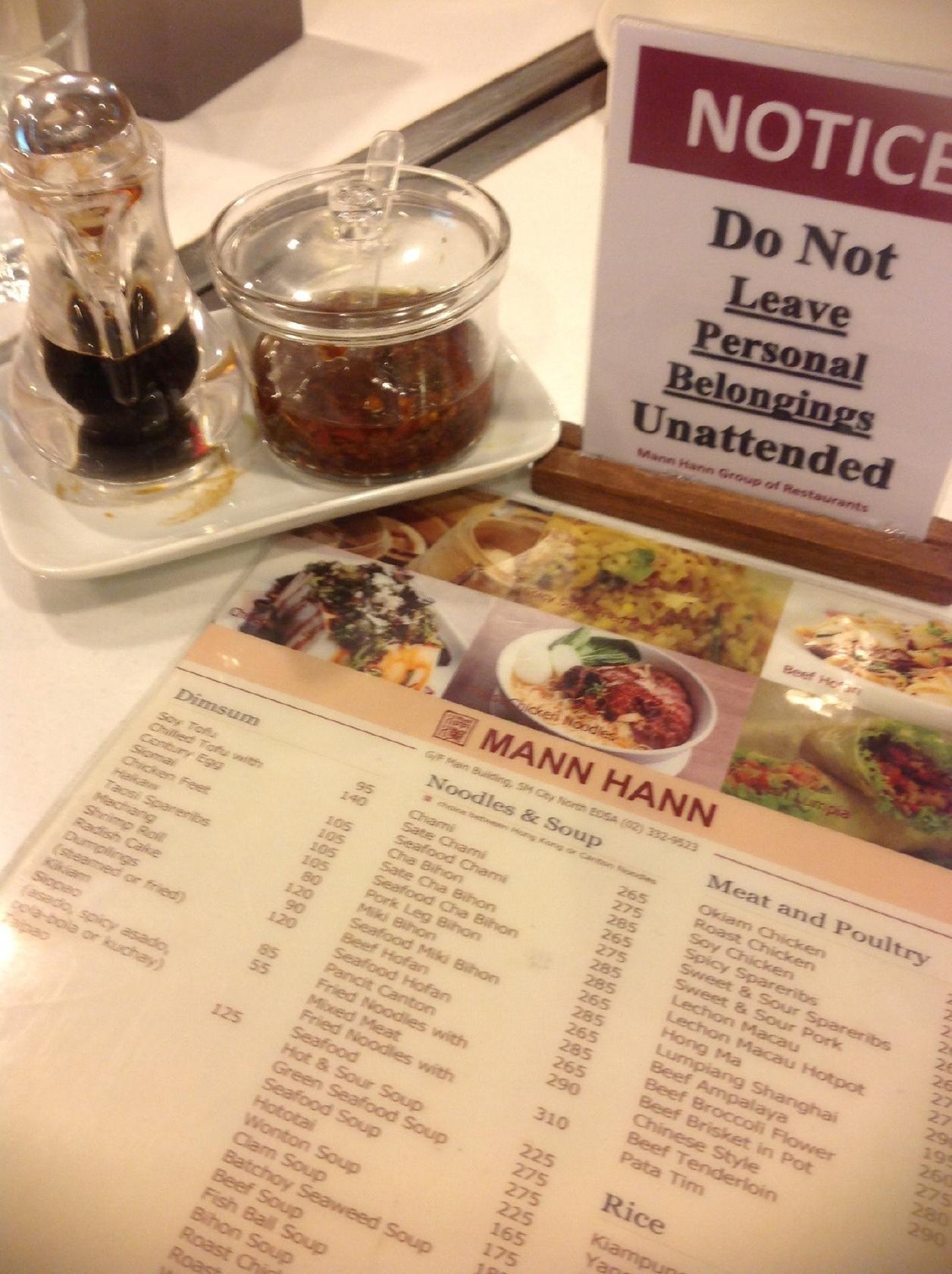 Menu at Mann Hann restaurant, Quezon City, L2