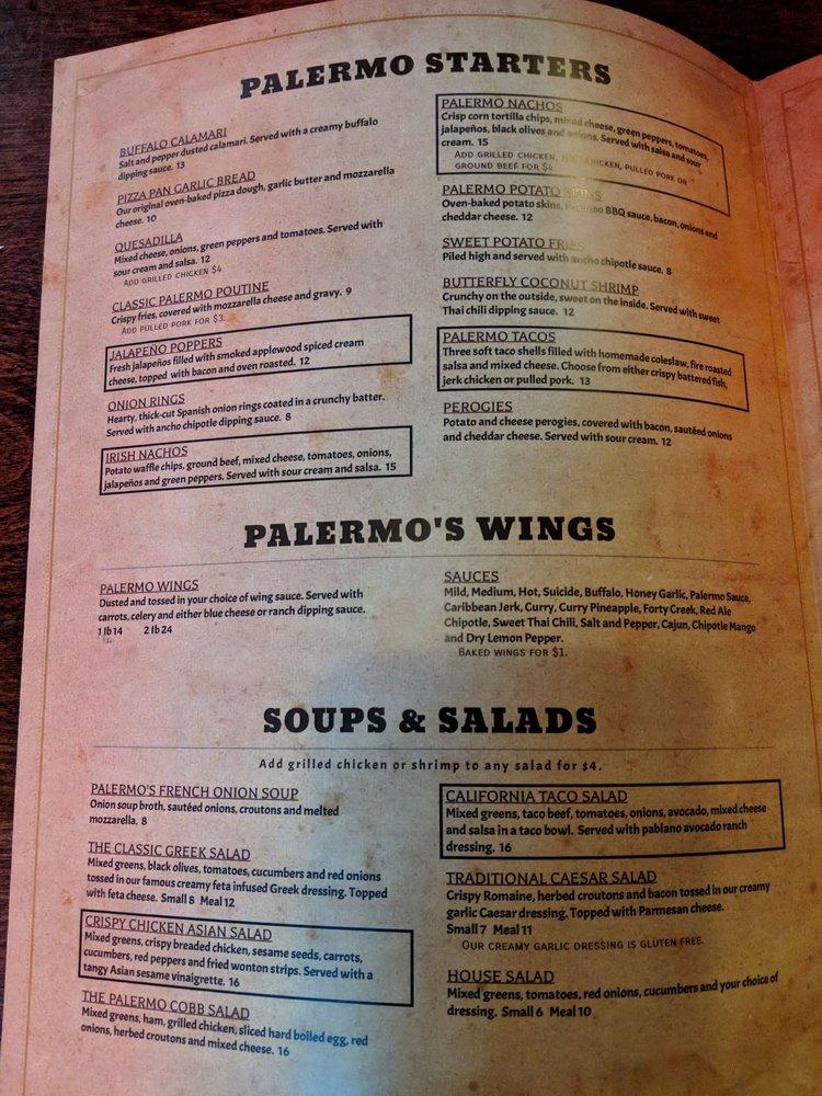Menu at Palermo Pub, Oakville