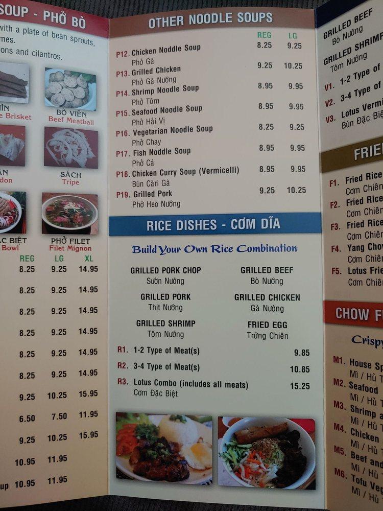 Menu at Lotus restaurant, San Juan Capistrano