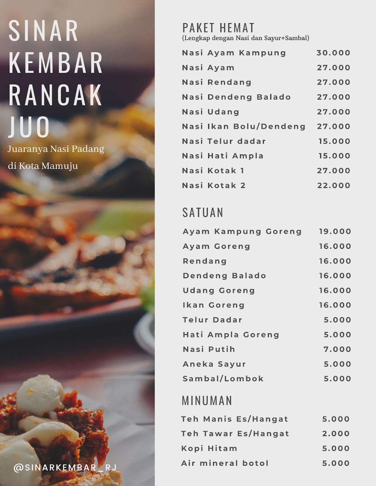 Menu at Rumah Makan Sinar Kembar, Rimuku