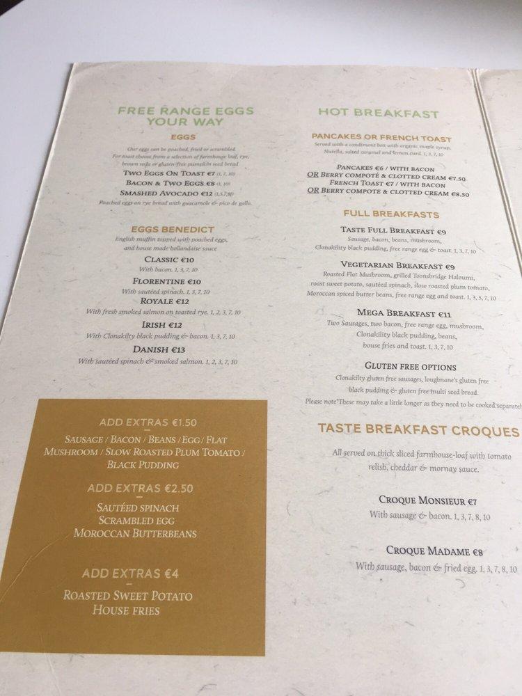 Menu at Taste Food Company steakhouse, Dublin
