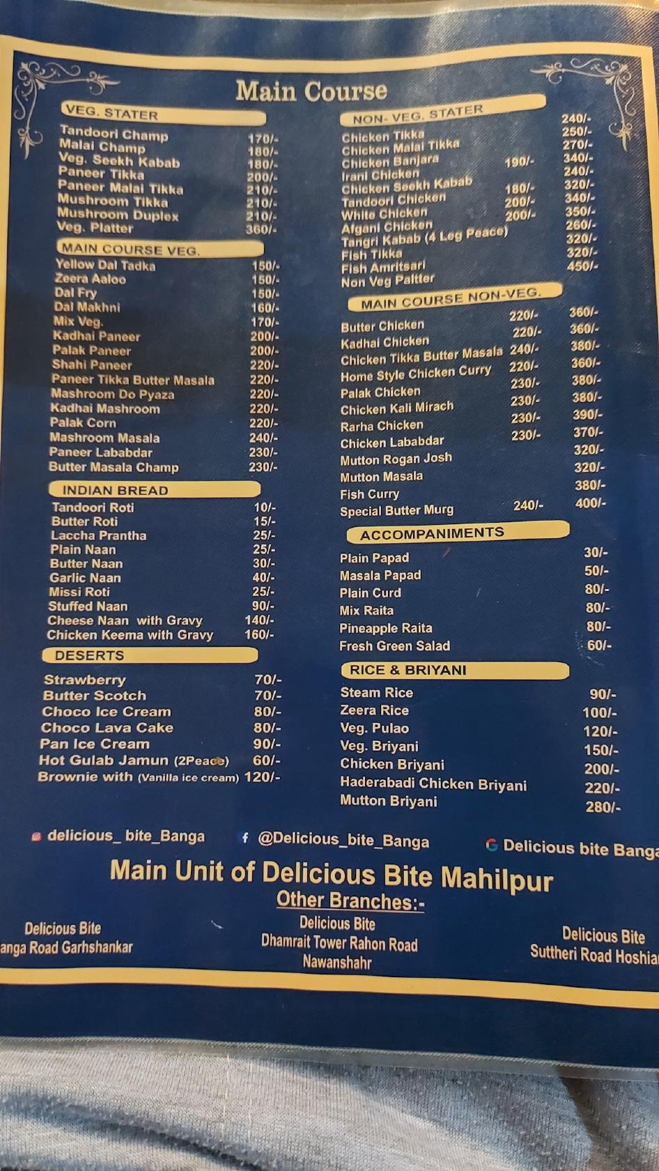 Menu at Delicious Bite, Banga Rural