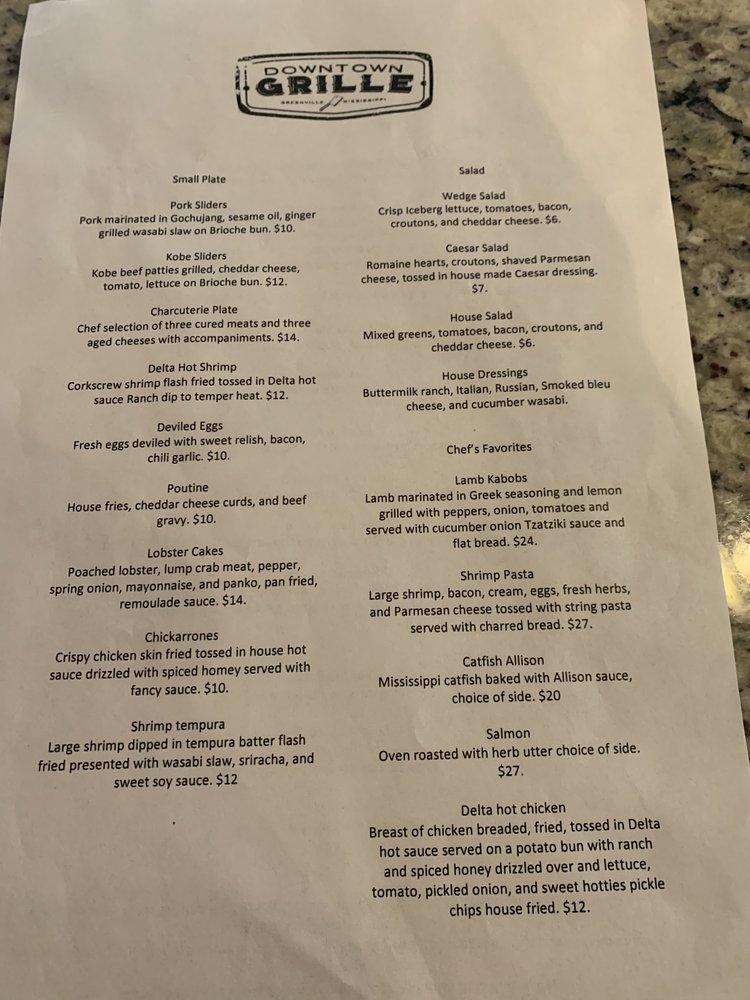 Menu at Downtown Grille pub & bar, Greenville