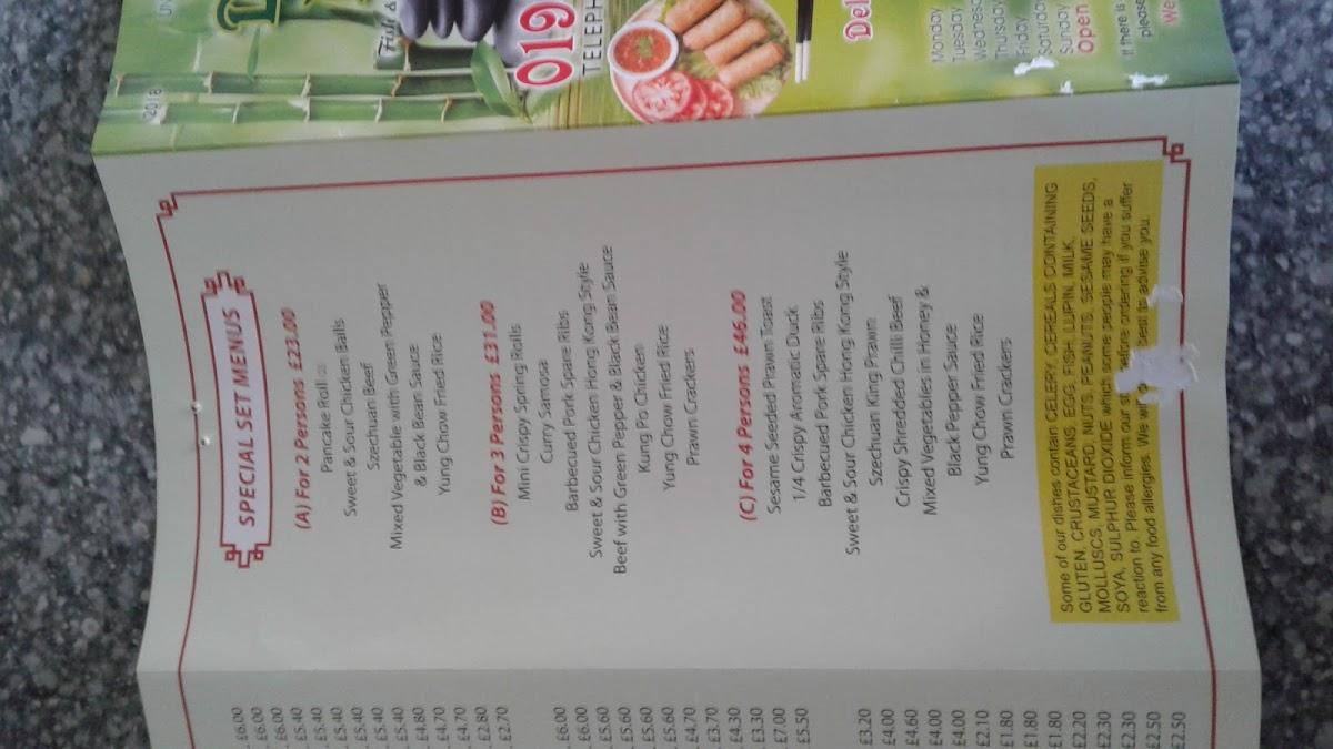 Menu at Dragon House fast food, Cheddar