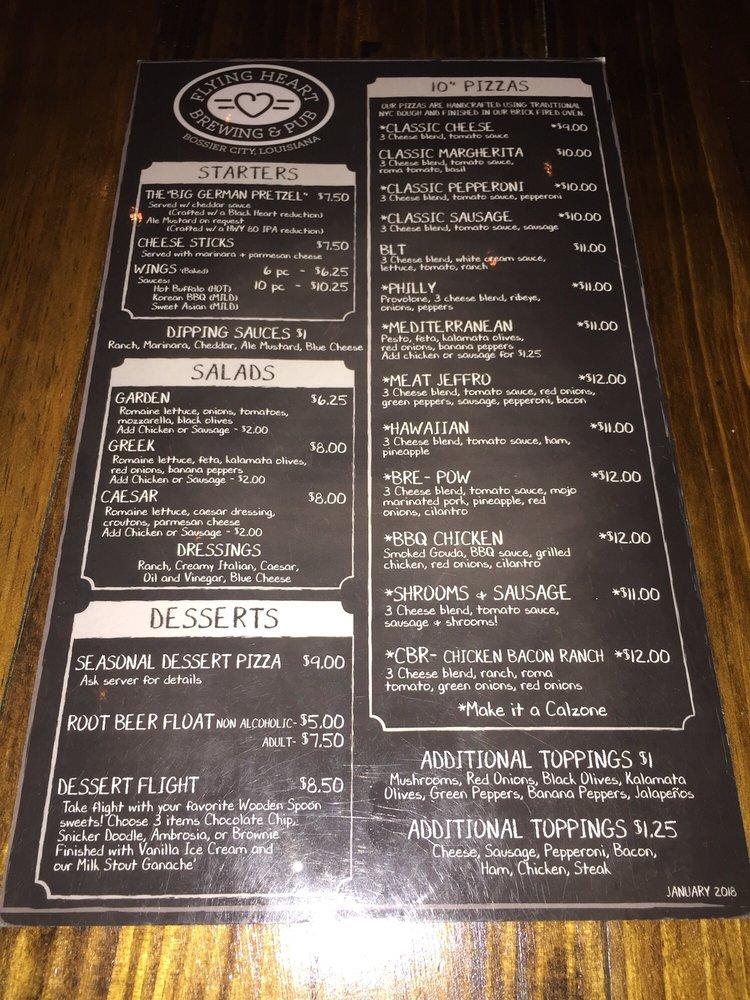 Menu at Flying Heart Brewing & Pub, Bossier City