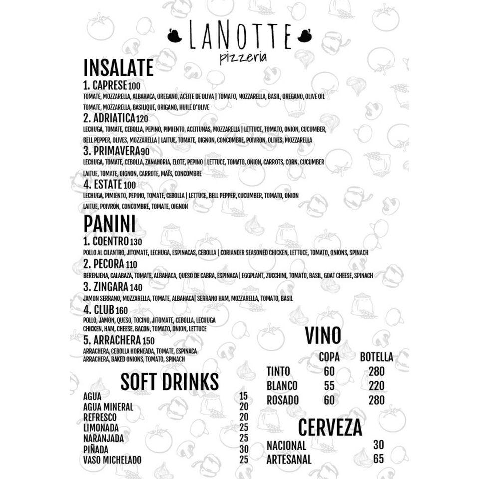 Menu at La Notte Pizzería Restaurant&Bar, Puerto Vallarta