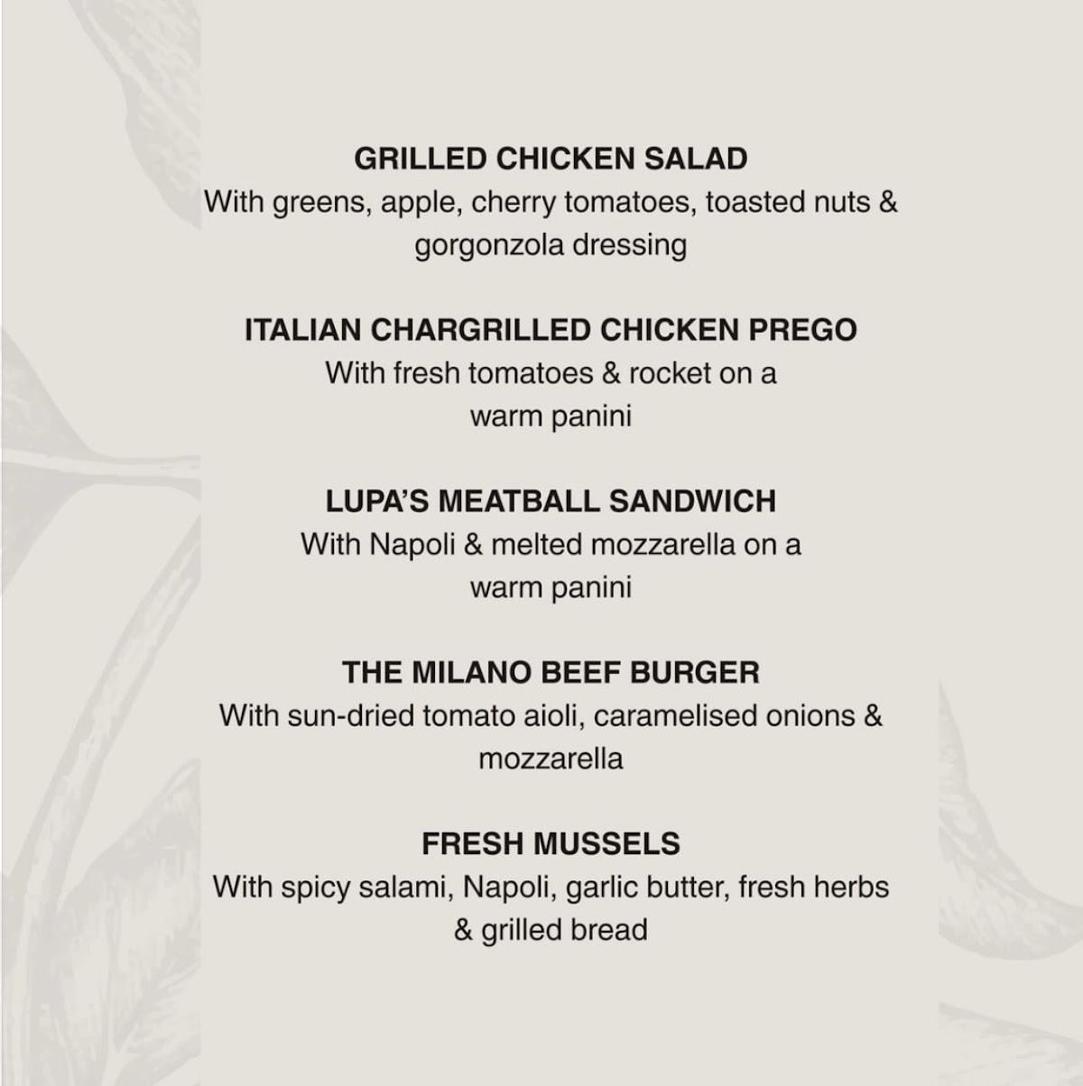 Menu at Lupa Osteria Bedfordview restaurant, Boksburg, and