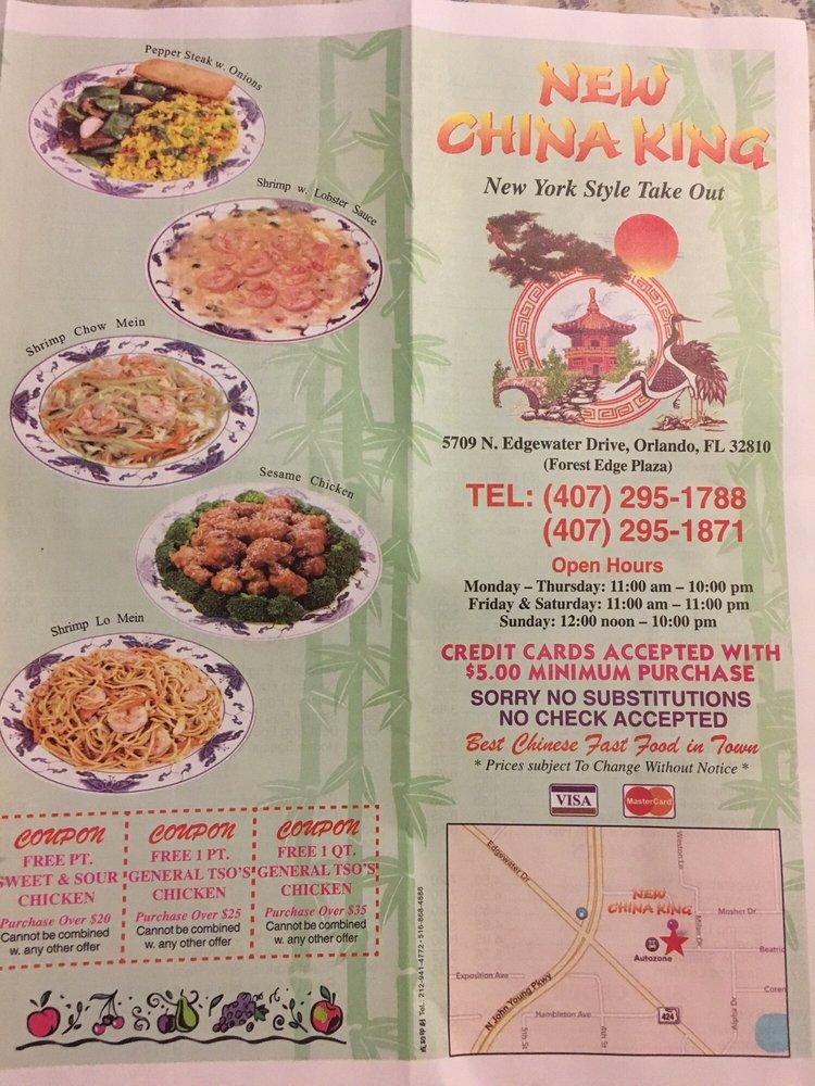 Menu at New China King restaurant, Orlando, Edgewater Dr