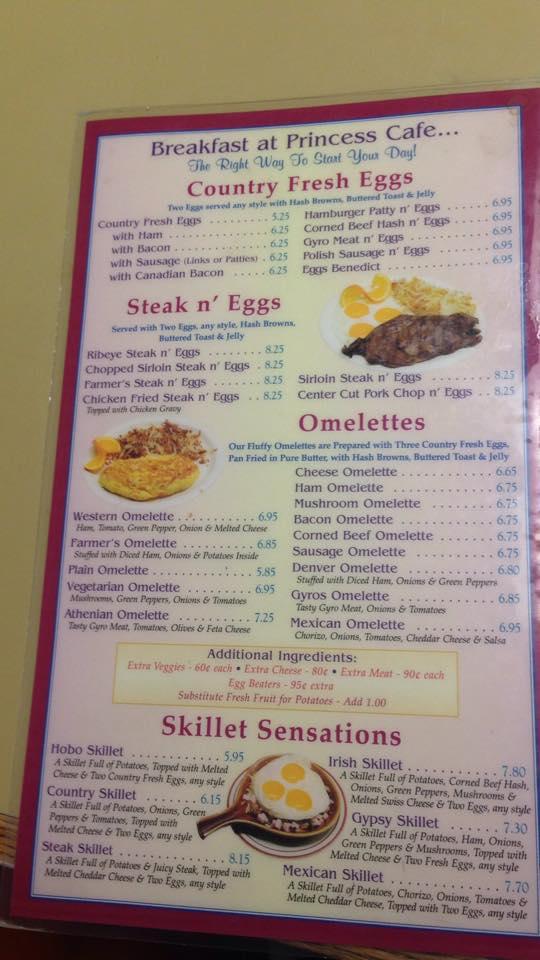 Menu at Princess Cafe, East Troy
