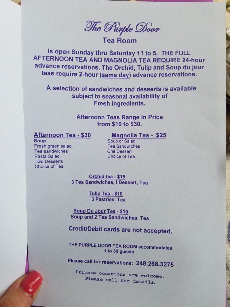 Menu at Purple Door Tearoom cafe, Ferndale