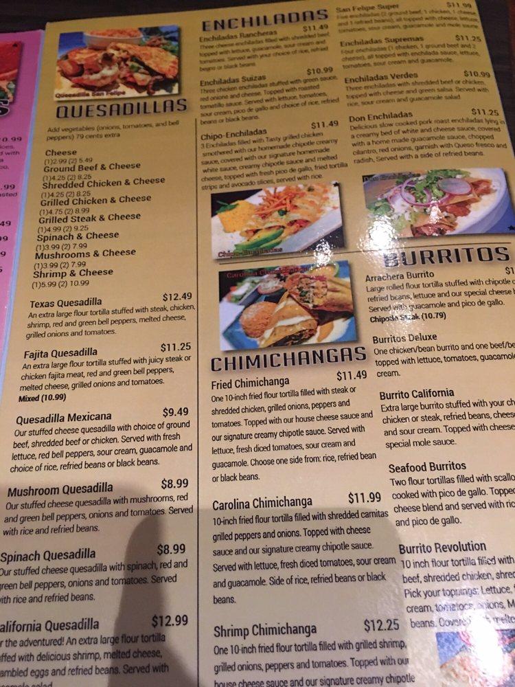Menu at San Felipe Mexican Restaurant, Aberdeen