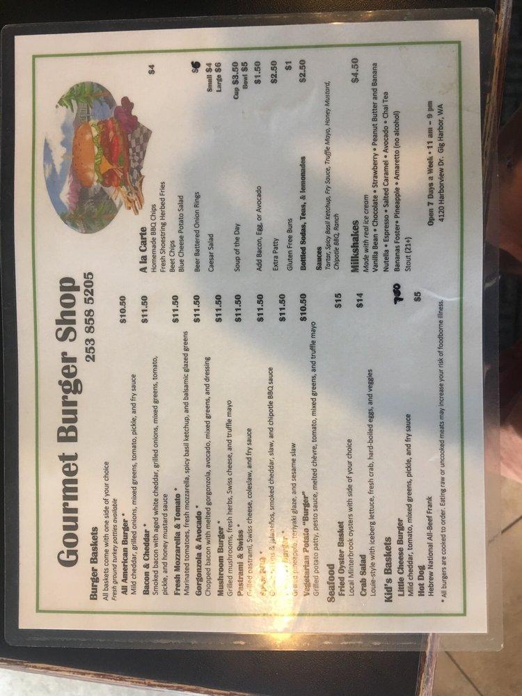 Menu at The Gourmet Burger Shop restaurant, Gig Harbor
