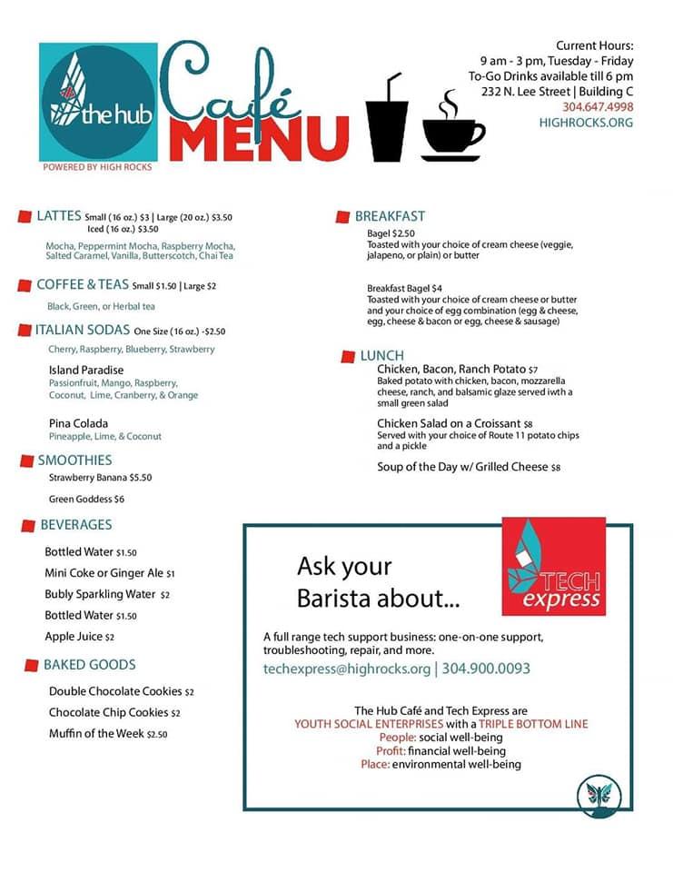 Menu at The Hub Café cafe, Lewisburg, 232 Lee St Building C