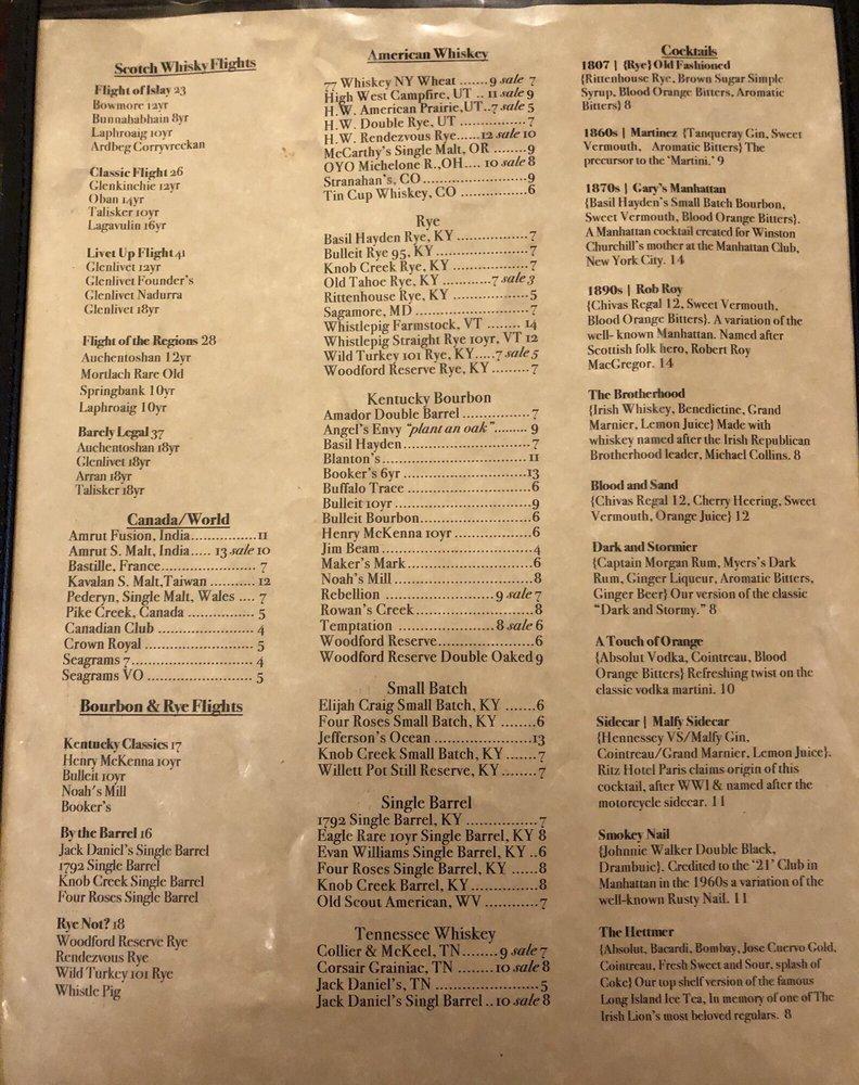 Menu at The Irish Lion Restaurant & Pub, Bloomington