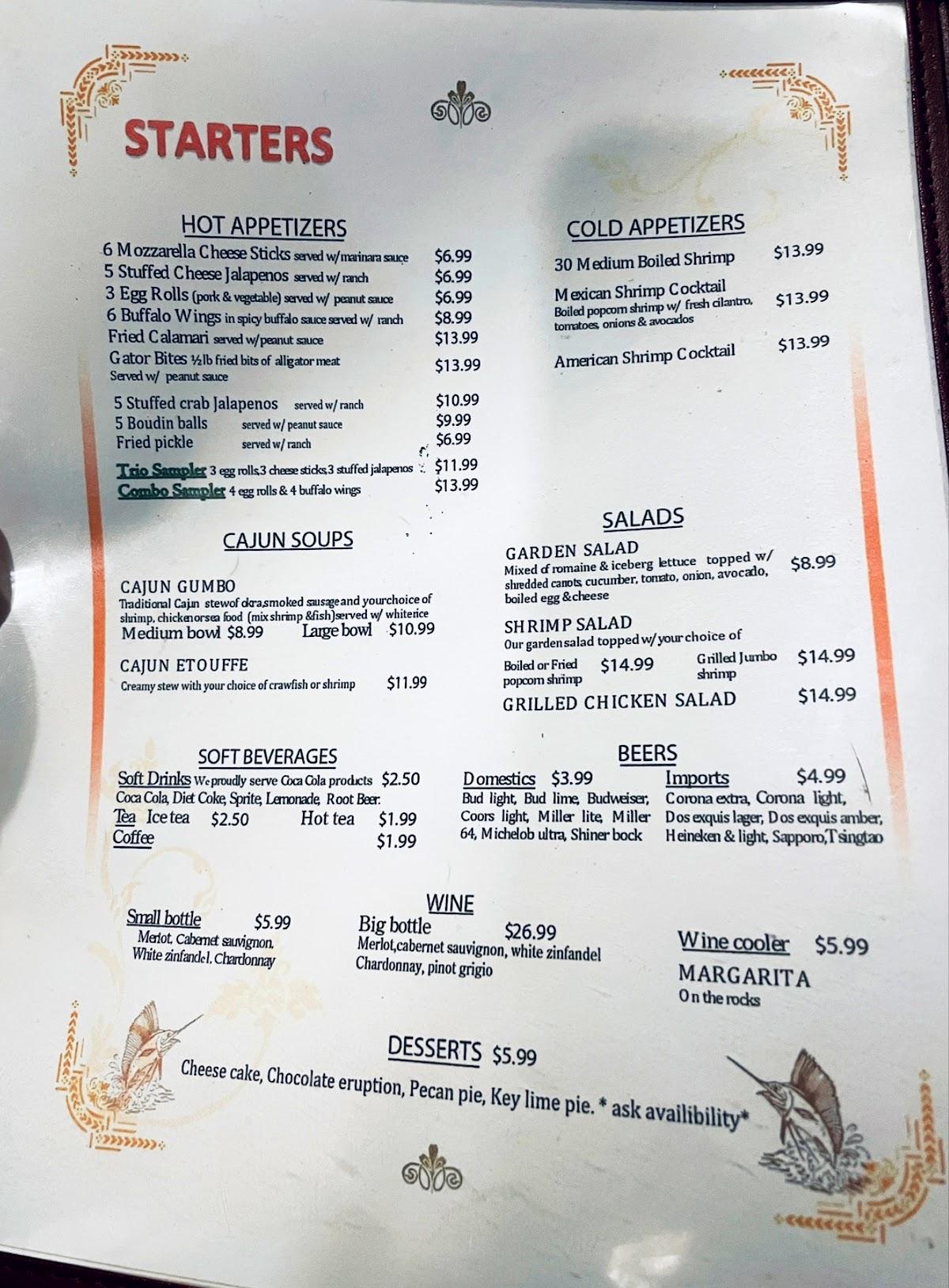 Menu at Bayside Seafood restaurant, Port Lavaca