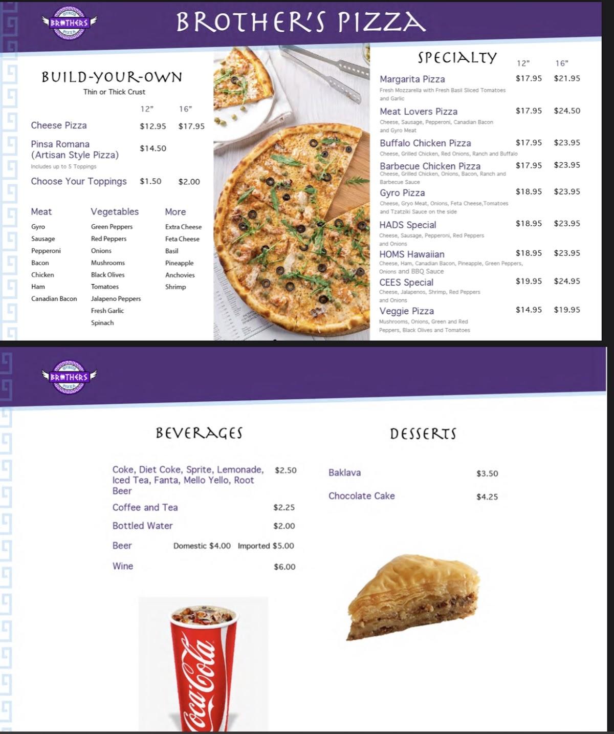 Menu at Brothers Gyros & Pizza pizzeria, Hales Corners