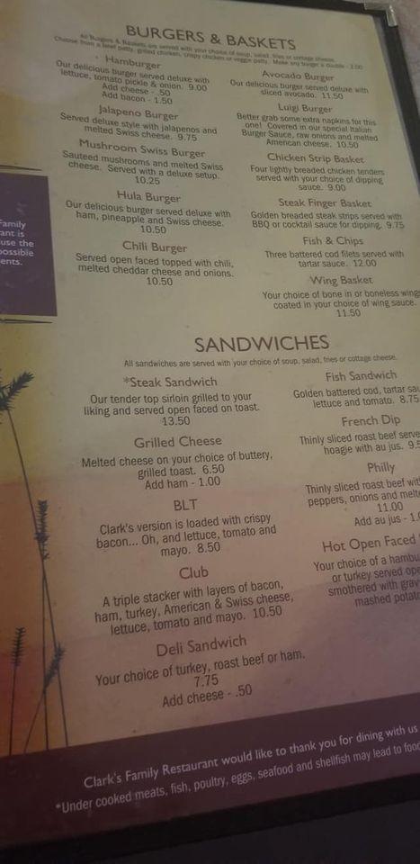 Menu at Clark’s Family Restaurant, Shelby