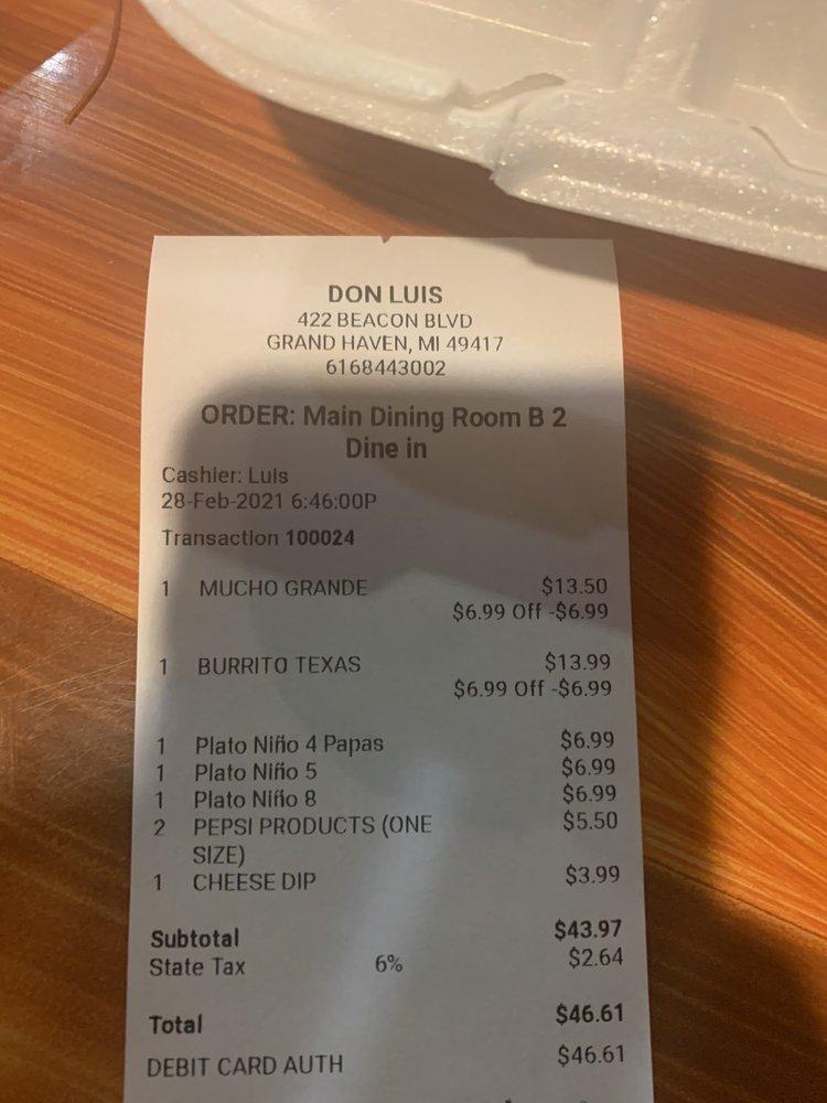Menu at Don Luis Mexican Grill & Bar, Grand Haven, 422 N Beacon St