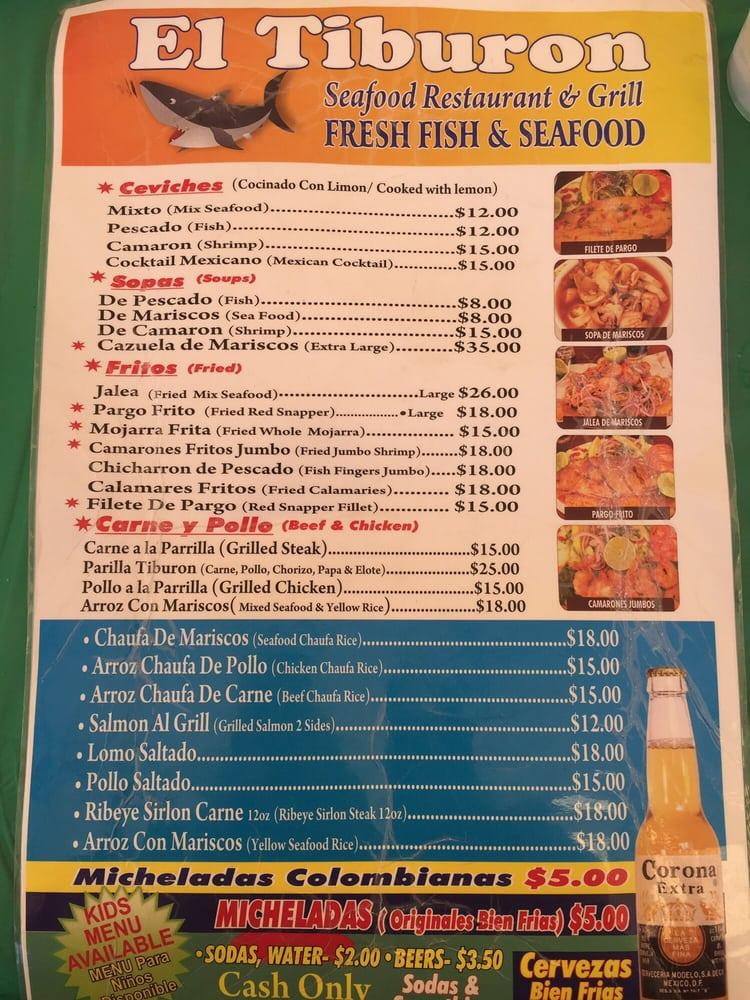 Menu at El Tiburon Seafood Restaurant bar and grill, Fort Lauderdale