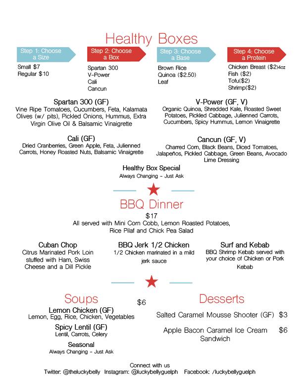 Menu at Lucky Belly restaurant, Guelph