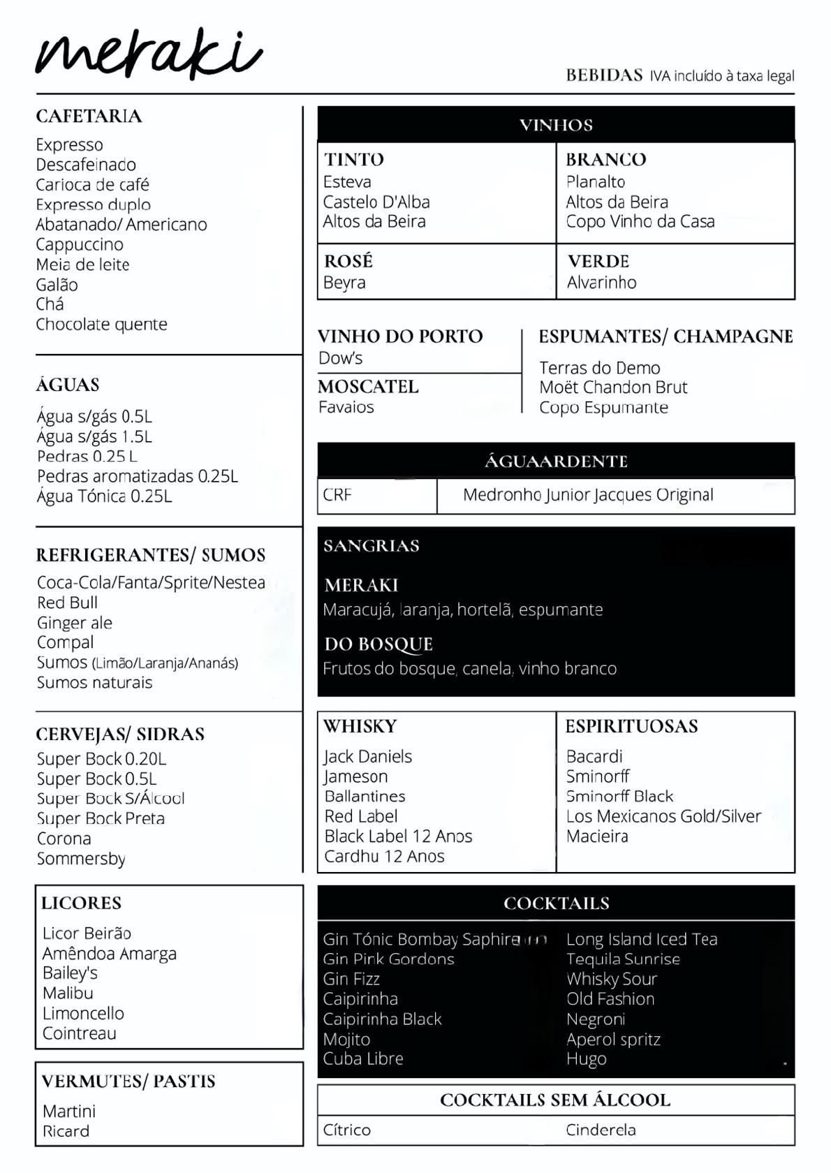 Menu em Meraki - Quarteira pub & Bar, Quarteira