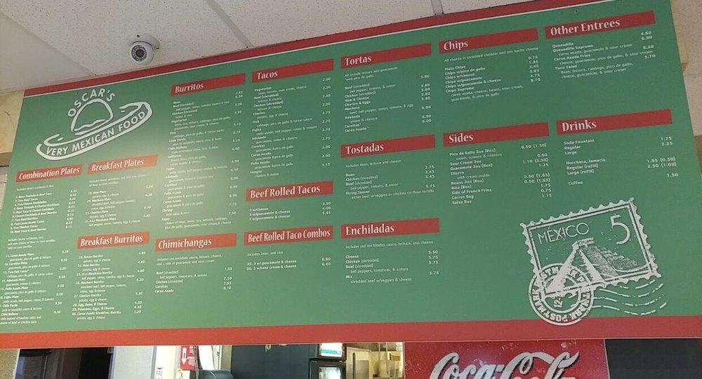 Menu at Oscar's Very Mexican Food restaurant, West Sacramento, Harbor ...