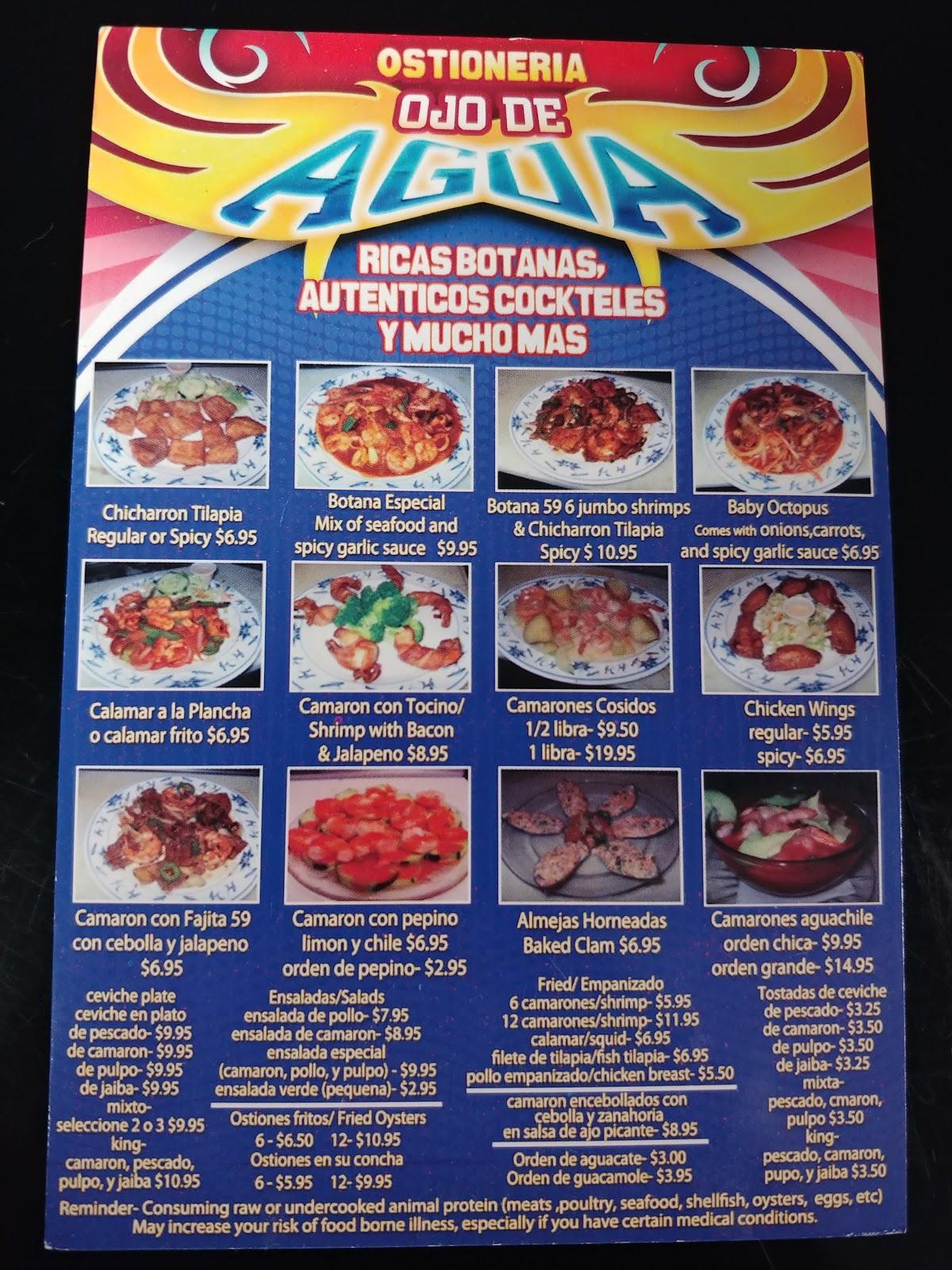 Menu at Ostioneria Ojo De Agua restaurant, Houston