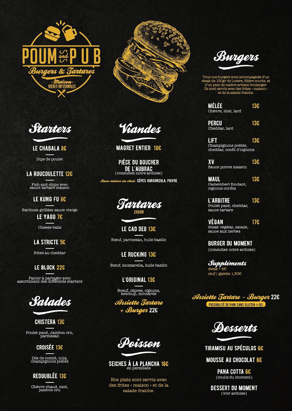 Menu at Poum and Pub, Nimes