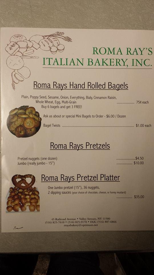 Menu at Ray's Bakery, Valley Stream