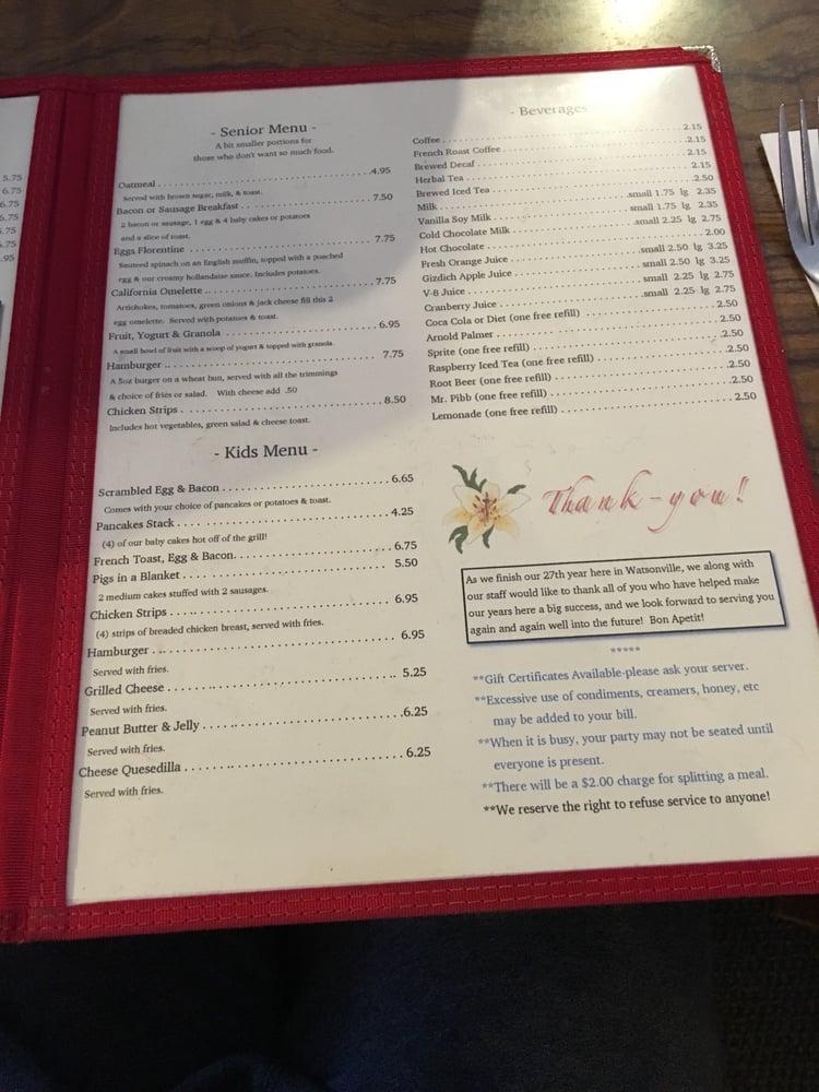 Menu at Red Apple Café cafe, Watsonville