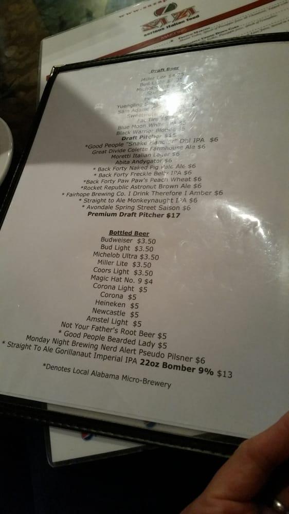 Menu at SaZa Serious Italian Food restaurant, Montgomery, 130 Commerce St