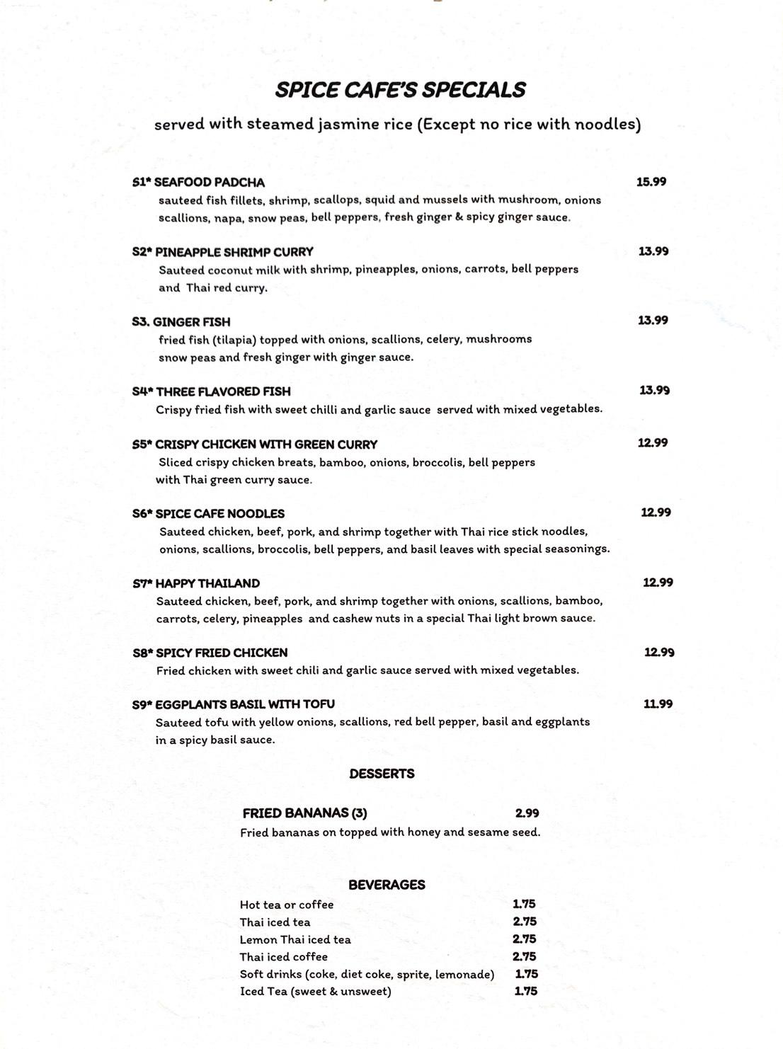 Menu at Spice Cafe, Southern Pines, 225 W Morganton Rd Suite A