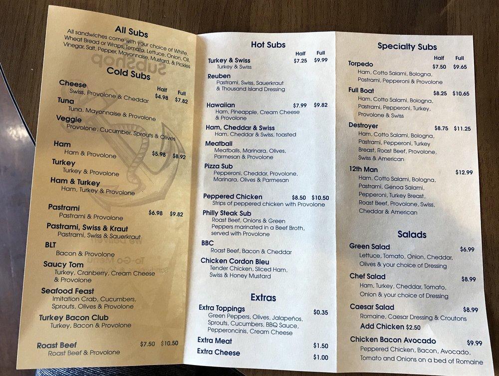 Menu at SS Sub Shop restaurant, Wenatchee, 414 N Miller St