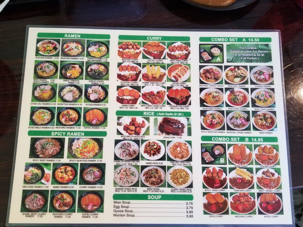 Menu at Sun Sun Ramen and Curry restaurant, Honolulu
