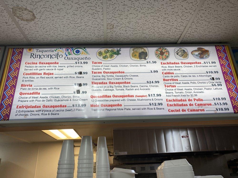 Menu at Taqueria Rinconcito Oaxaqueño restaurant, Bakersfield