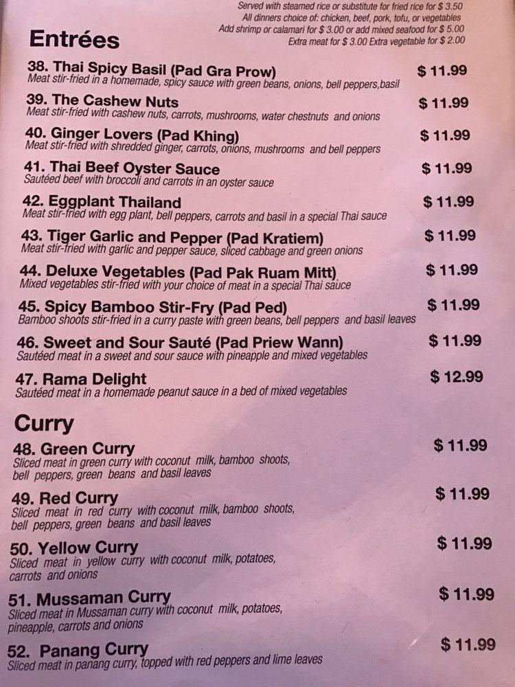 Menu at Thai Select Restaurant, Zionsville
