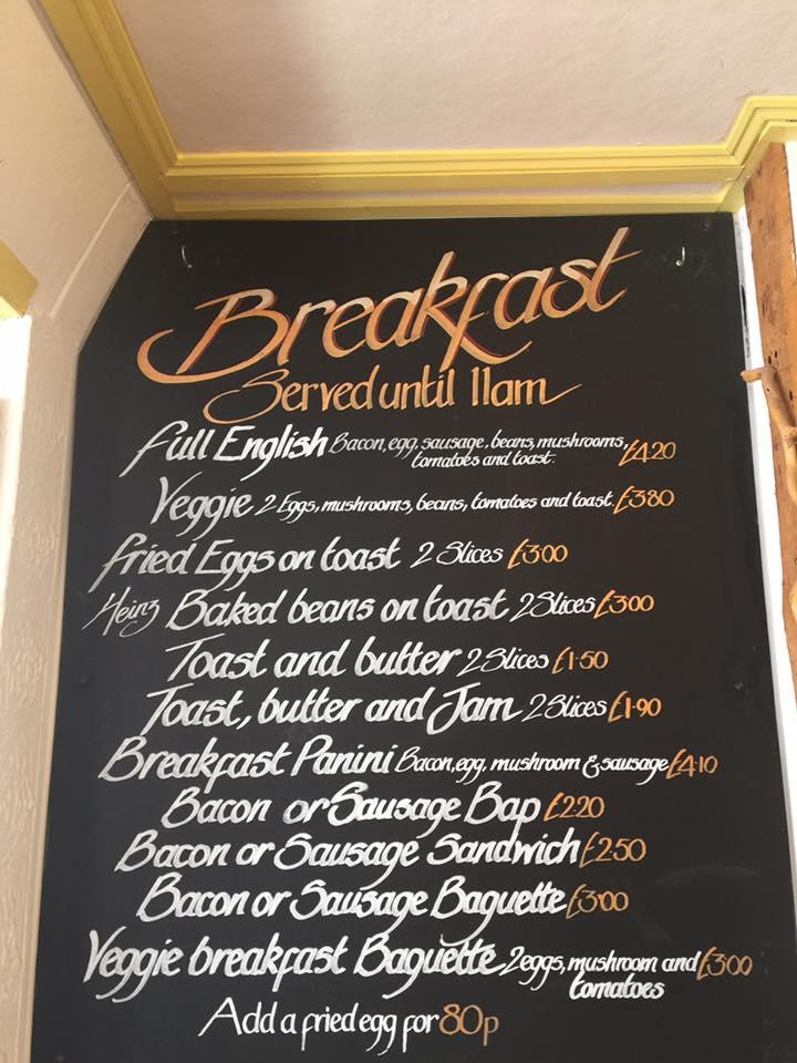 Menu at The Filling Station cafe, Perranporth