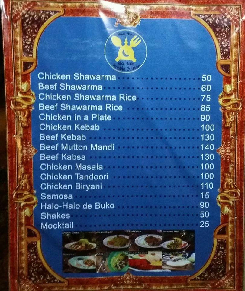 Menu at Ya Hala Arabic Cuisine restaurant, San Jacinto