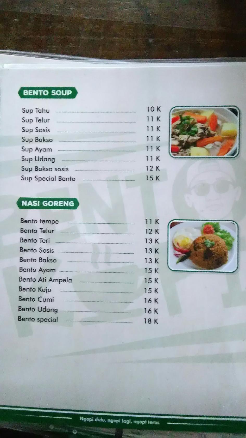 Carta de cafetería Bento Kopi Jakal, Purwomartani
