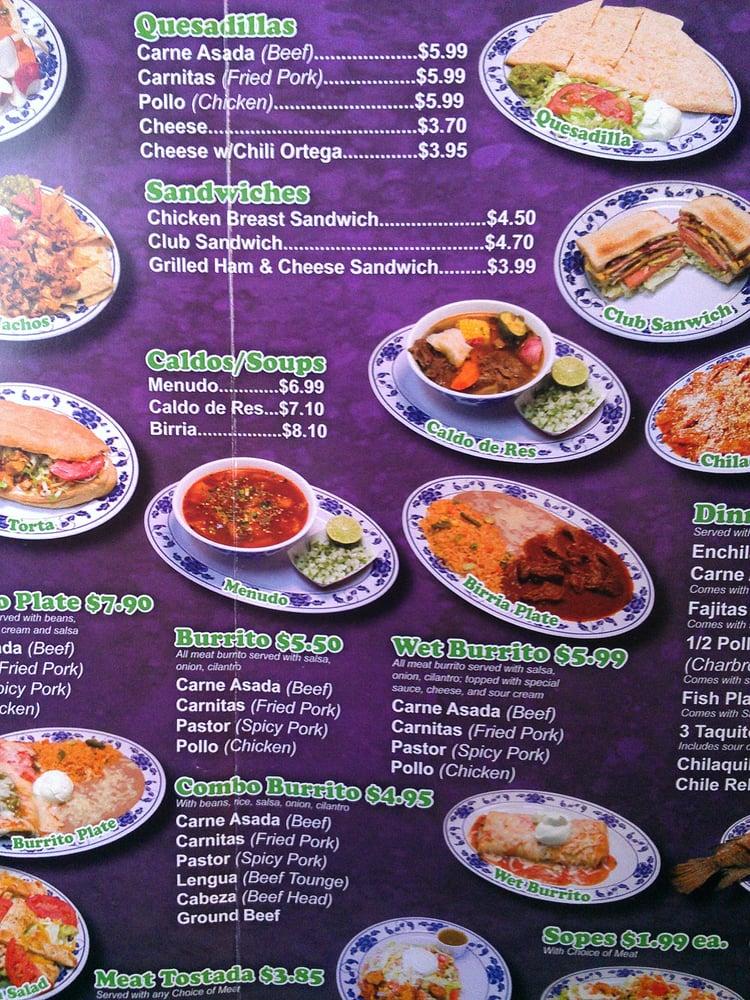 Menu at Don Chico's restaurant, Oregon City
