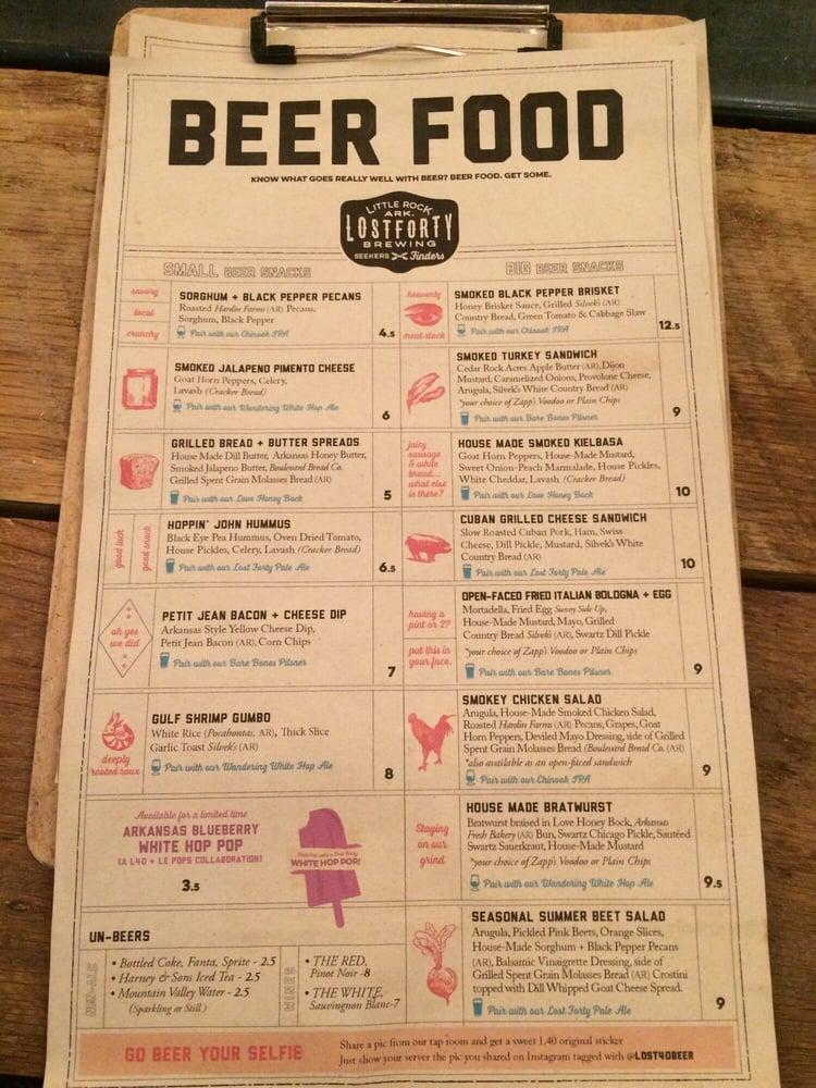 Menu at Lost Forty Brewing pub & bar, Little Rock