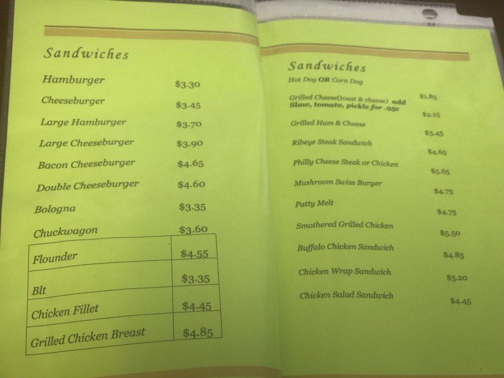Menu at Mac's Grill restaurant, Cherryville