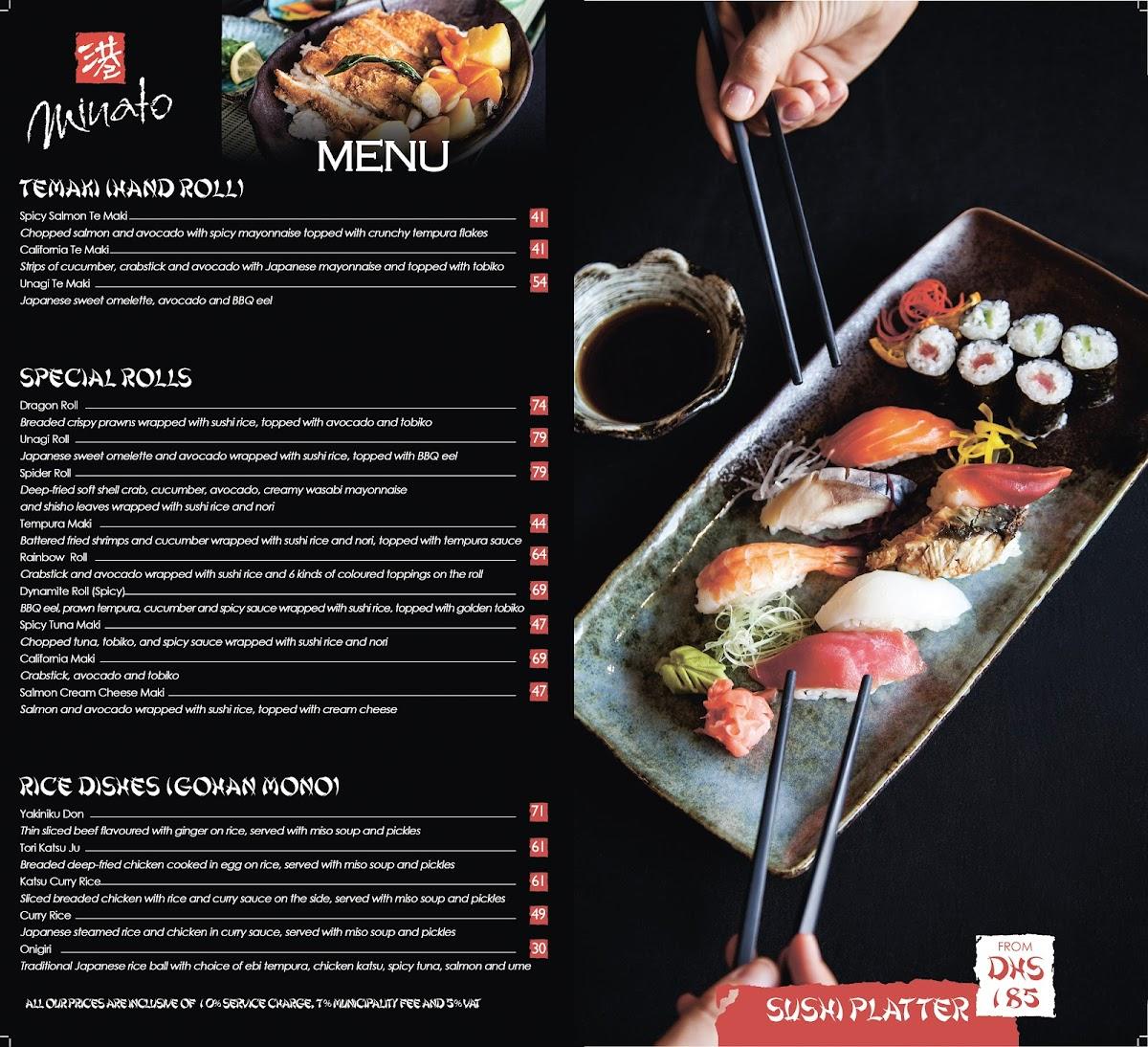 Menu at Minato Japanese Restaurant, Dubai