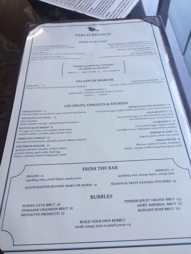 Menu at Perch restaurant, Los Angeles