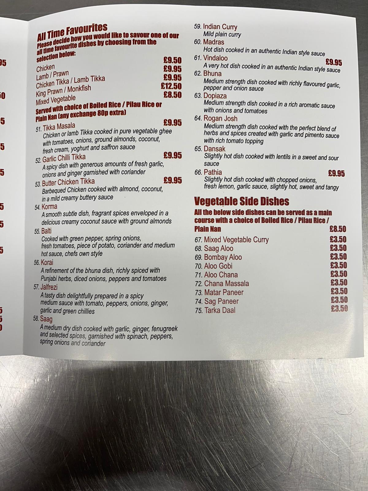 Menu at Radhuni Indian Restaurant, Glengormley