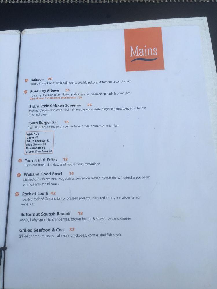 Menu at Taris on the Water pub & bar, Welland