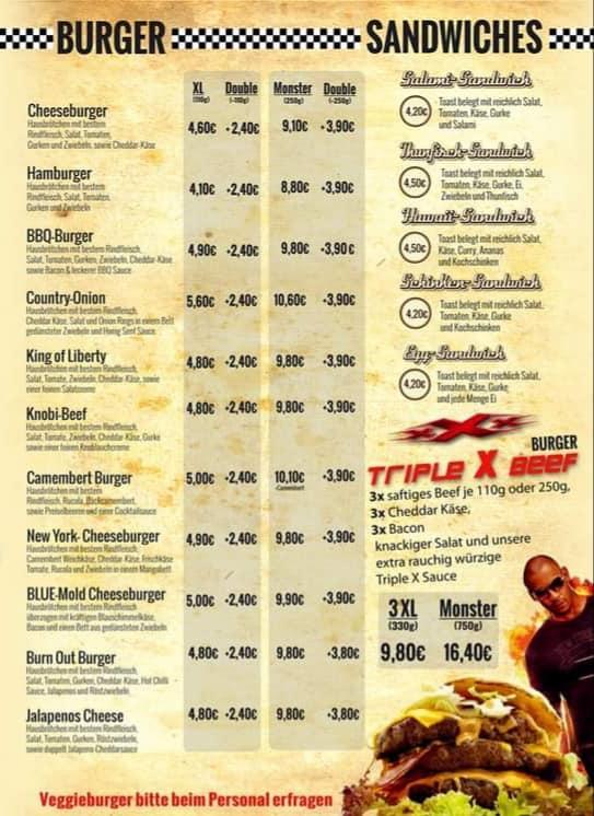 Menu au American Monster restaurant, Rathenow
