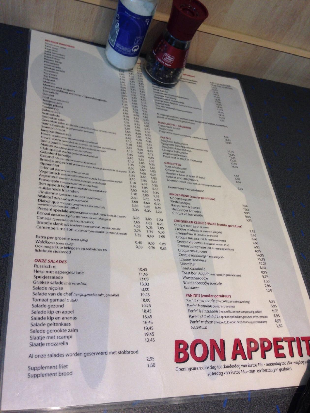 Menu at Bon Appétit, Sint-Niklaas